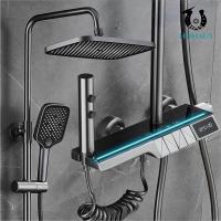 China Constant Temperature Exposed Valve Shower Set with LED Display 0-90C Copper Wall Mounted for sale