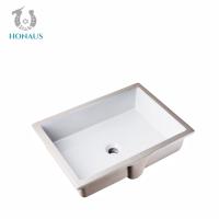 China Rectangular Undermount Ceramic Basin 575x420mm Inset Washbasin with Overflow for sale