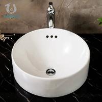 China Customized Round Countertop Basin 410x410x155mm Ceramic Above Counter Sink with Overflow for sale