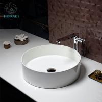 China Customized Round Countertop Basin 410x410x155mm Ceramic Above Counter Sink with Overflow for sale