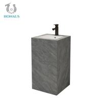 China Customized Sintered Stone Full Pedestal Wash Basin Rectangular 1280 Degree High Temperature Fired for sale