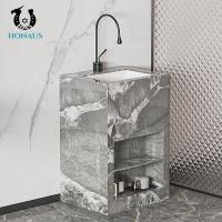 China Customized Sintered Stone Full Pedestal Wash Basin Rectangular 1280 Degree High Temperature Fired for sale