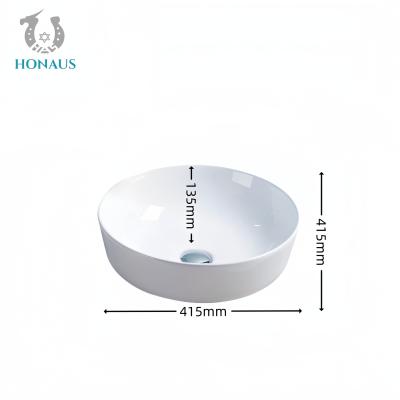 China Simple Bathroom Countertop Basin Round Deck Mounted Ceramic White for sale