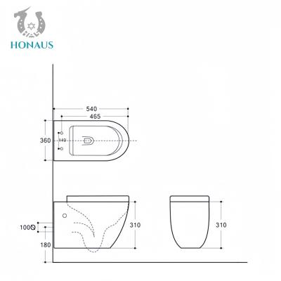 Cina Moderno Design Parete Appesa Vasca igienica Quadrata Forma P Trap 180mm Colori personalizzabili in vendita