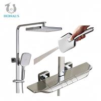China Brass Exposed Shower Set Three Outlets Multi Mode Handheld Chrome Wall Mounted for sale