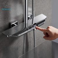 China Brass Exposed Shower Set Three Outlets Multi Mode Handheld Chrome Wall Mounted for sale