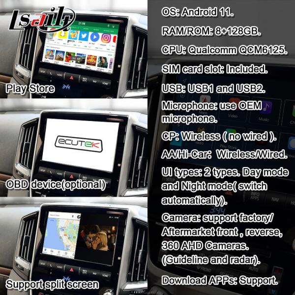 8+128GB 퀄컴 안드로이드 멀티미디어 비디오 인터페이스 랜드 크루저 2013-2021 LC200, VX_R, GX_R 무선 카플레이