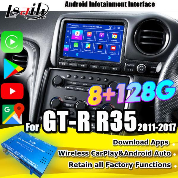 Lsailt Android Multimedia-Schnittstelle für GT-R GTR R35 2011-2016 Drahtlose Carplay-Schnittstelle inklusive YouTube, GPS,8+128 GB