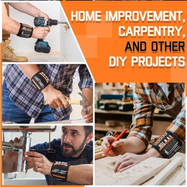 Wristband with Strap Strong Magnets Holds Nails Drill Bit Nuts Storage