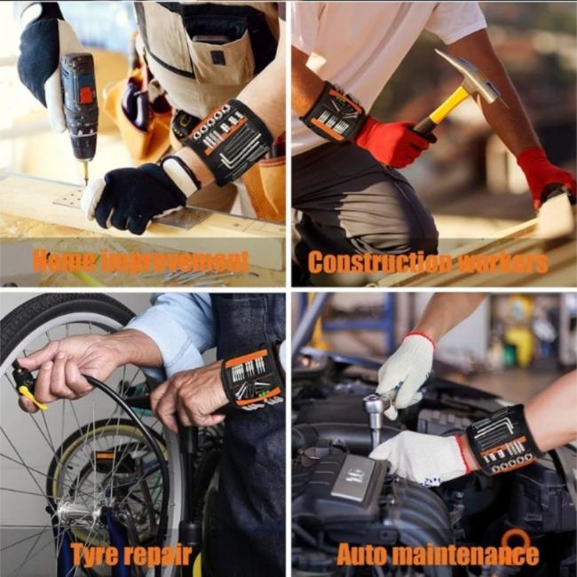 Wristband with Strap Strong Magnets Holds Nails Drill Bit Nuts Storage