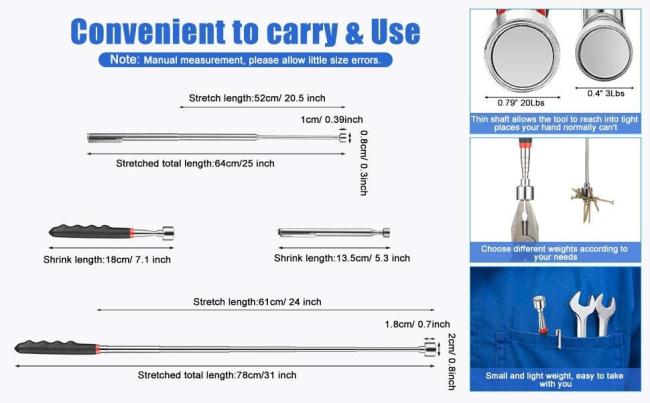 Telescoping Magnetic Pickup Tool with 25lb Pull Force — Magnet Stick