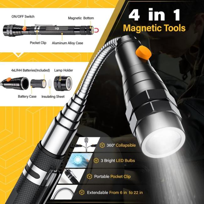 Magnetic Pickup Tool Set with 3 LED Lights