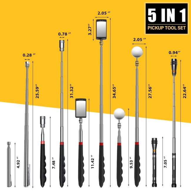 Magnetic Pickup Tool Set with 3 LED Lights