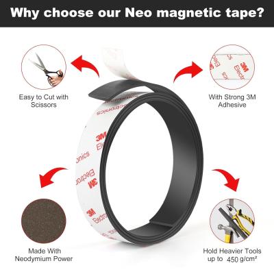 Cina Flessibile Neodimio Magnetic Tape Strips Roll Con Forte 3M Adesivo Sostituzione Per Parete DIY in vendita