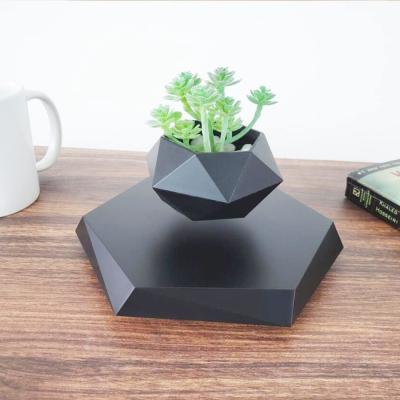 China Black Hexagon Magnetic Levitation Plant Levitating Air Bonsai Pot 360 Degree Rotation for sale