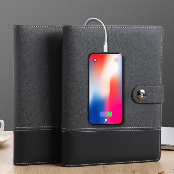 Quality Wireless Charging Leather Power Bank Notebook Loose Leaf A5 Personalised Custom Print for sale