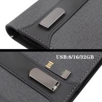 China Multifunctional Business Portfolio Folder A4 Leather Notebook LED USB Wireless Charging for sale
