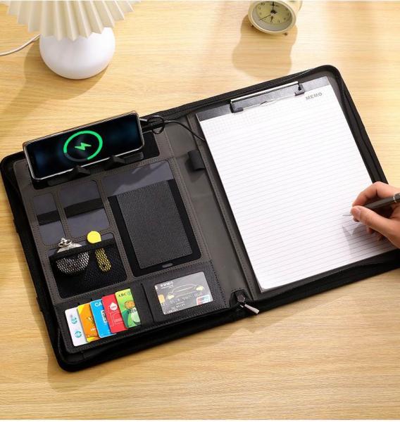 Quality Multifunctional Business Portfolio Folder A4 Leather Notebook LED USB Wireless for sale