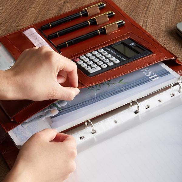 Quality Custom Printed A4 Leather Portfolio Binder Zipper Document Folders Multifunction for sale