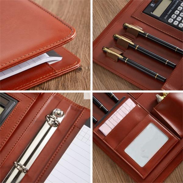 Quality Custom Printed A4 Leather Portfolio Binder Zipper Document Folders Multifunction for sale