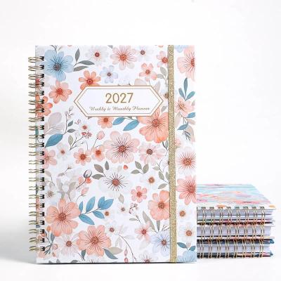 China Floral Notebook Planner A5 Paper Cover Spiral Bound for Weekly & Monthly Schedule for sale