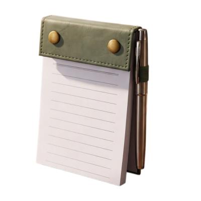 China Customizable A6 PU Leather Notebook, Tear‑off Refillable Notepad With Pen Holder, Portable Pocket Memo Pad for sale