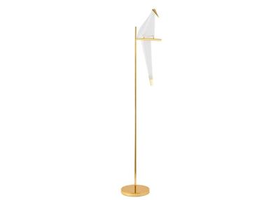 China Bird Lampshade Led Floor Lights Golden Base Metal Lambader For Living Room for sale