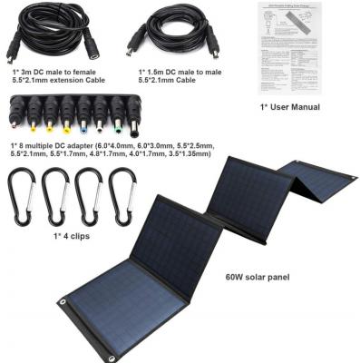 Cina Pannello solare pieghevole ad alta efficienza 60W con USB 5V per campeggio, telefono cellulare in vendita