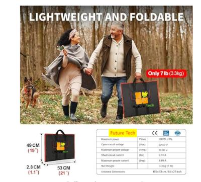 China FT60 painel solar dobrável 200w carregador cobertor impermeável IP65 com preto à venda