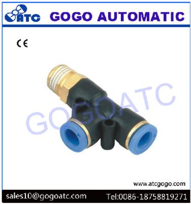 China three-joint thread side 3 way hose connector 4mm 1/8 BSP tee fitting PD 4-01 triangle for pneumatic air valve for sale