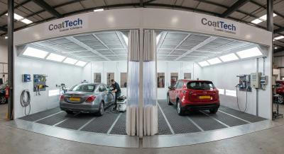 China CoatTech Drive-Through Linear Sanding Station with Front and Rear Access Curtains for High-Volume Workflow for sale