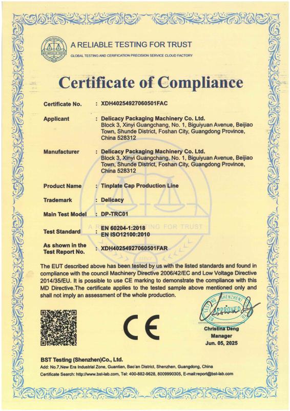 CE Certificate - Delicacy packaging machinery co., ltd.