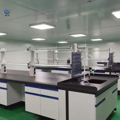 China Acid Resistant Lab Island Bench Furniture 4 Handles 2 Cabinets With Sink for sale