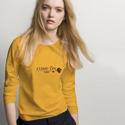 China Women Print Letter T Shirt Long Sleeve O Neck Casual Cotton Top Tee for sale