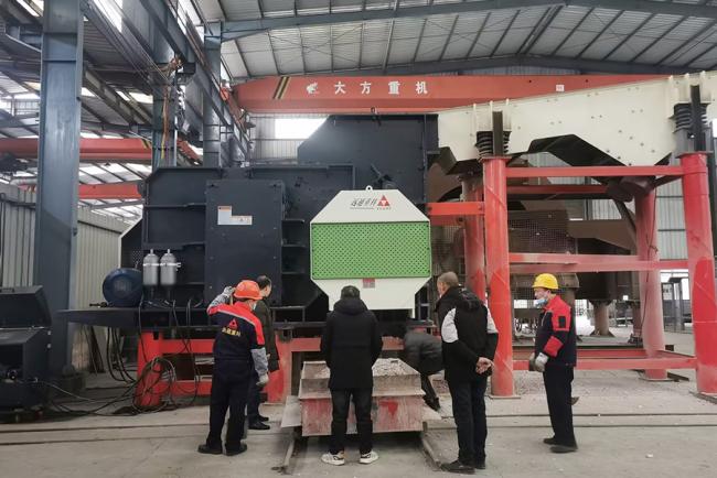 Industrial cone crusher in operational environment processing stone materials