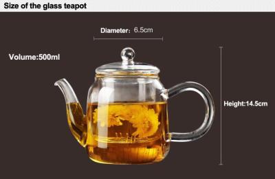China High Borosilicate Heat Resistant Elegant Large Capacity Flowering Glass Teapot with Safe Filter & Glass Lid for sale