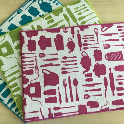 China Sinlge packed 1pc Microfiber  printeted water absorb dish mat kitchen water pad with grid patten for sale