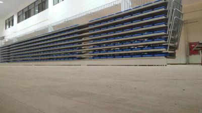 China Blue Low Back HDPE Bucket Seat Retractable Bleacher Seating 700-900mm Step for sale