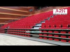 White Armchair Telescopic Bleacher Seating System Remote Control