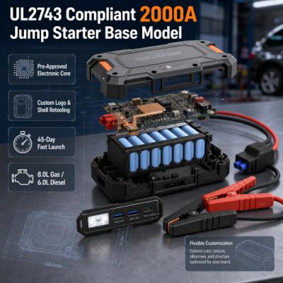 China UL2743 Compliant 2000A Automotive Jump Starter Base Model – Ready for Custom Brand ID & Shell Retooling for sale
