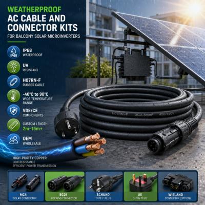 China Weatherproof AC Cable and Connector Kits for Balcony Solar Microinverters (Parametric OEM & Wholesale Support) for sale