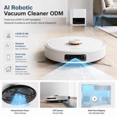 China AI Robotic Vacuum Cleaner ODM solutions Featuring LiDAR SLAM Navigation Obstacle Avoidance and Smart Home Integration for sale