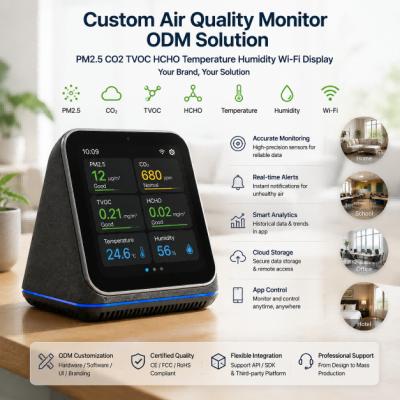China Custom Air Quality Monitor ODM Solution PM2.5 CO2 TVOC HCHO Temperature Humidity Wi-Fi Display for Indoor Environment for sale