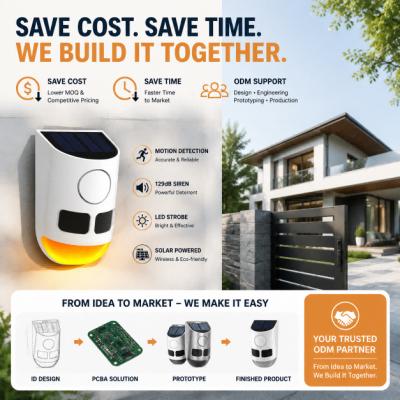 China Solar Powered Motion Sensor Alarm Light 129dB Siren 6 LED Strobe Custom ODM Solution for sale
