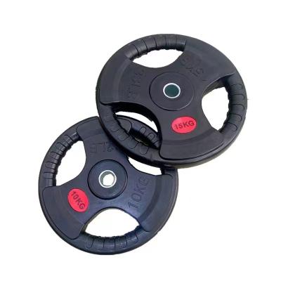 China Tri Grip Rubber Weight Plate 3 Holes Barbell Plate Commercial Home Gym Strength Training Weight Lifting Equipment for sale