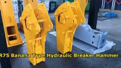 Guchuan R75 Banana Type Fully Hydraulic Breaker 410kg With 75mm Chisel  6-9 Tons Excavator