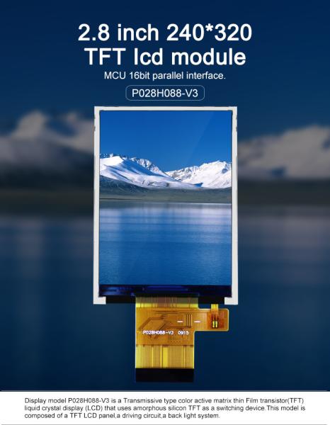 Χρώματα Polcd 265K 2.8 ιντσών TFT Μονάδα 57.6mm Κανονικά λευκό SPI διεπαφή Lcd tft Μονάδα
