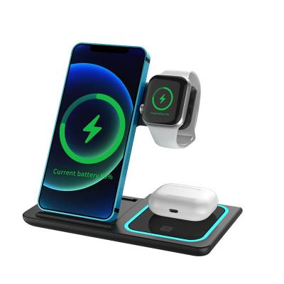 China 3 In 1 Foldable Phone Watch Earbud Charger Portable Wireless With Holder 15W Fast Charging for sale
