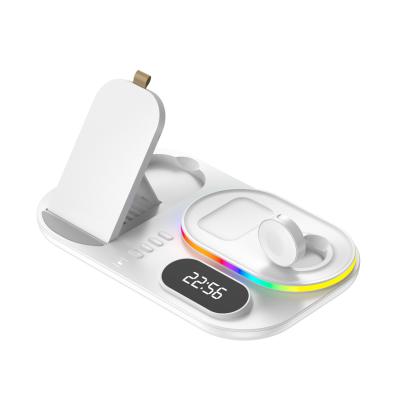 China LED Digital RGB Alarm Clock 4 In 1 Folding Wireless Charging Station Dock Stand For Xiaomi Samsung iPhone Wireless Charger for sale