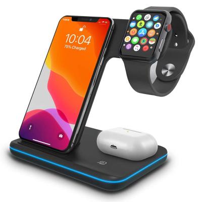 China 3 In 1 Fast Wireless Charger Portable For Phone Charging Holder Folding Feature One Stop Mobile Phone Charging for sale